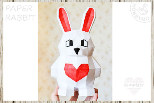 Rabbit with Heart, 3D Papercraft template - HOBBYMO