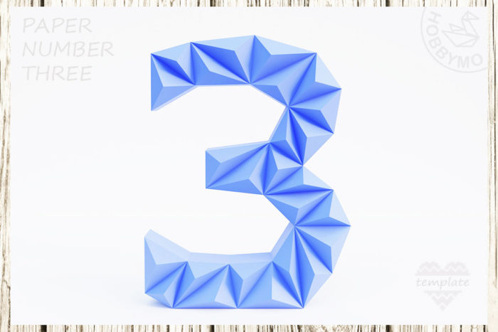 Number Three, height 50cm, 3D Papercraft template - HOBBYMO